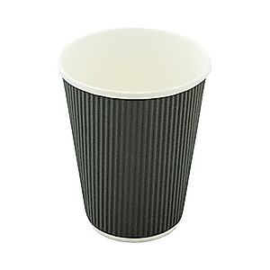 500-CT Disposable Gray 12-OZ Hot Beverage Cups with Ripple Wall Design: No Need for Sleeves - Perfect for Cafes - Eco-Friendly Recyclable Paper - Insulated - Wholesale Takeout Coffee Cup