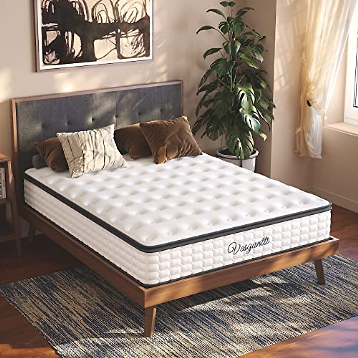 Vesgantti Full Size Mattress, 10 Inch Hybrid Full Mattress in a Box, Pillow Top Double Bed Mattress, Gel Memory Foam and Pocket Coils Innerspring Mattresses, Pressure Relief, Medium Firm Plush Feel