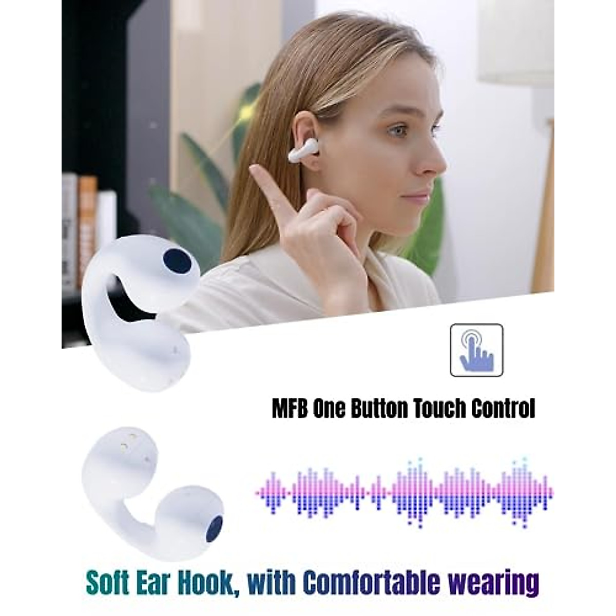 Tayogo Ear Clip Bluetooth Headphones, Open Ear Clip Headphone with Mic/Display, Wireless Ear Clips Ear Buds, Bluetooth V5.3, 80 Hours Playtime with Charging Case for Running, Workout-White