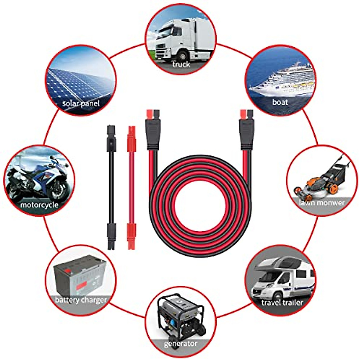 Billion wealth 12 AWG 10Feet 45A Battery Quick Connector Male to Female Extension Cable with 2Pack 4inch Red/Black Battery Quick Adapters Harness Compatible with Portable Power Station