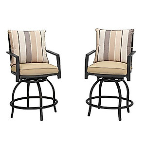 Festival Depot 2pcs Bar Bistro Outdoor Patio Furniture 360° Swivel Chairs Armrest Height Stools with Soft & Comfort Cushion Metal Steel Frame Legs for Lawn Garden Deck Poolside All-Weather (Original)