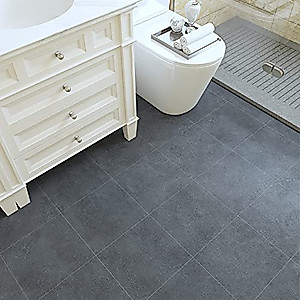 VEELIKE 12''x12'' Peel and Stick Floor Tile Grey Concrete Vinyl Floor Tile 24 Pack Stick on Tile Flooring Waterproof Self Adhesive Removable Grey Vinyl Floor Tile Sticker for Bathroom Bedroom Kitchen