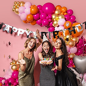 FOTIOMRG 203pcs Pink Orange Balloon Garland Arch Kit, Hot Pink Orange Metallic Gold Latex Balloons for Summer Tropical Engagement Bridal Shower Bachelorette Birthday Party Balloons Decorations