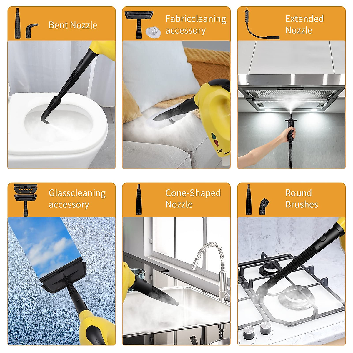 Handheld Steam Cleaner for Home Use, Fast Heating, Portable and Lightweight, with Lock Button and Full Accessory Set, Pressurized Hand Held Steamer for Cleaning Car, Tile Grout, Upholstery, Furniture