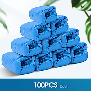 Disposable Shoe Covers Disposable Waterproof Slip Resistant Shoe Covers 100 Packs(50 Pairs) Fits Up to Size 11 US Men and 13 US Women, Blue