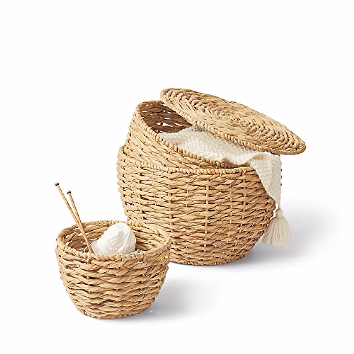 Artera Wicker Storage Basket - Set of 3 Natural Woven Blanket Basket, Decorative Side Table