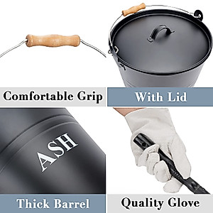 Ash Bucket with Lid and Handle, Galvanized Iron Ash Pail for Fireplace, Fire Pits and Wood Burning Stoves