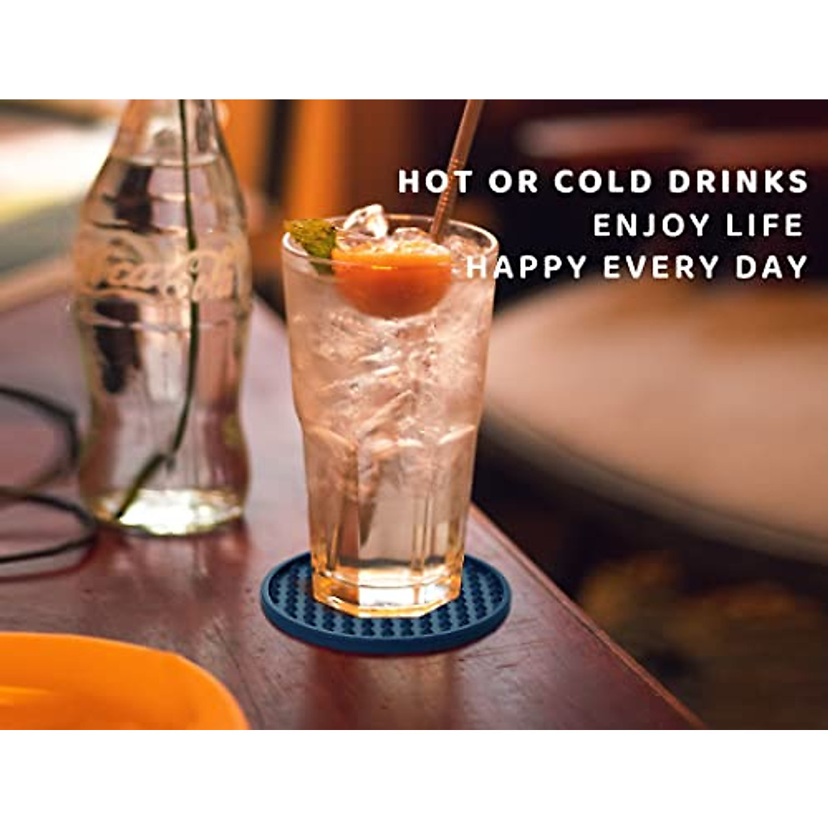 Coasters for Drinks 6 Pack Drink Coasters with Holder,Heat Resistant Silicone Coasters Tabletop Protection,Non-Slip Rubber Coasters for Kinds of Cups (Blue)