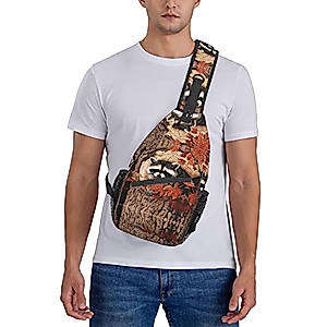 Raccoon In The Fall Tree Hole Man Woman Sling Backpack Multipurpose Chest Bag Travel Daypack Anti-Theft Cross Body Bag