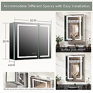 TokeShimi 30.1x32 Led Medicine Cabinet Mirror with Electrical Outlet, Wall Mounted or Recessed Medicine Cabinet with Light Frontlit Anti-Fog 3 Colors Temperature Dimmable for Bathroom