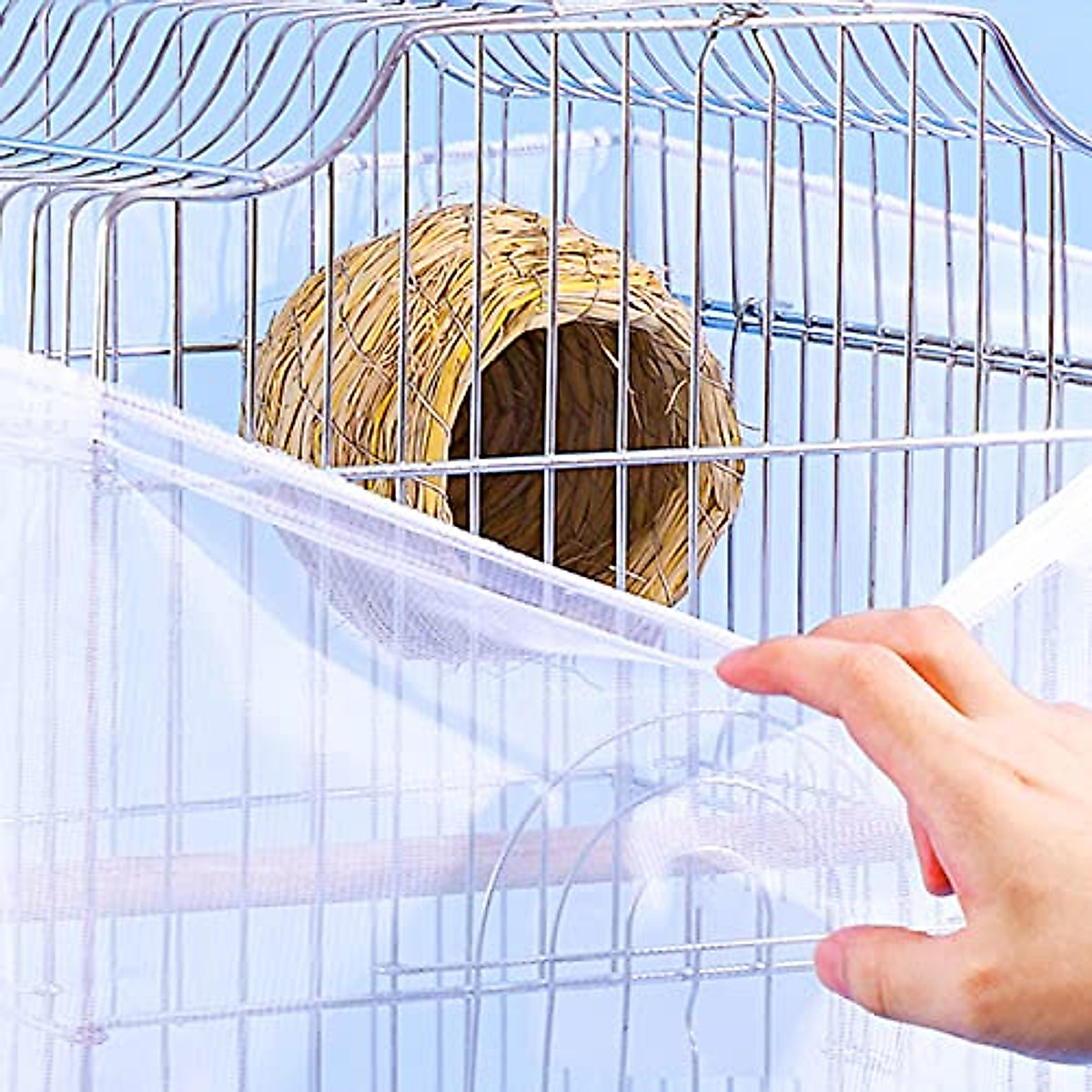 Bird Cage Seed Catcher, Large Airy Gauze Seeds Bird Cage Cover Guard Adjustable Bird Cage Cover Birdcage Seed Feather Catcher Universal Birdcage Parrot Bird Nylon Mesh Net Cover(XL-118x32 in, White)