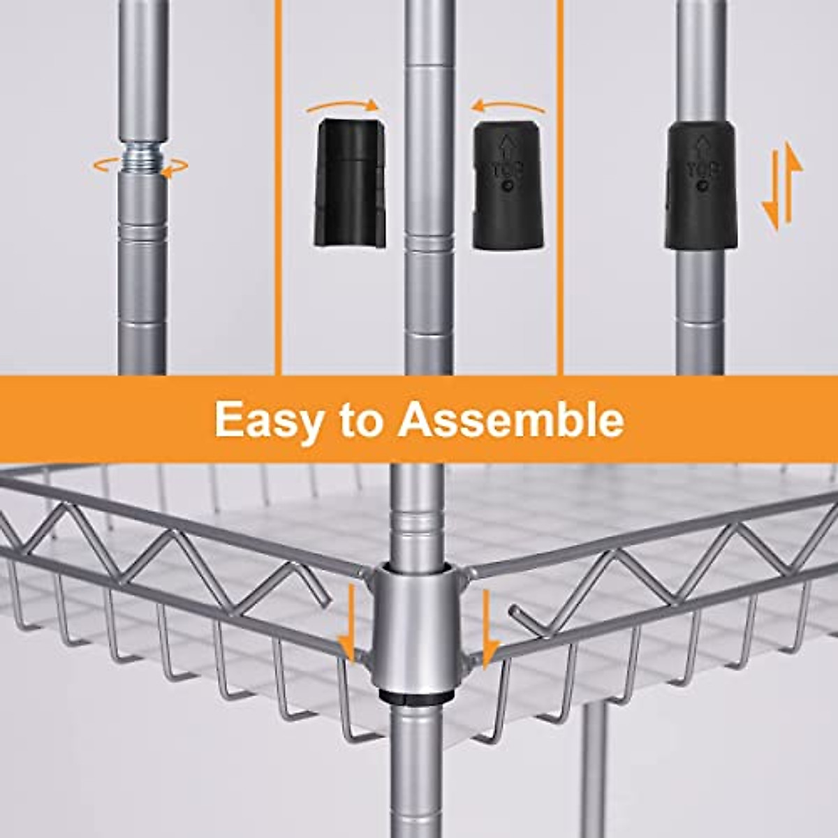 Guangfoshun Storage Shelves, 5-Tier Wire Shelving Unit with Baskets Storage Rack Corner Shelf Shelving Adjustable Storage Shelf, 11.8" D x 15.7" W x 62.99" H,Silver