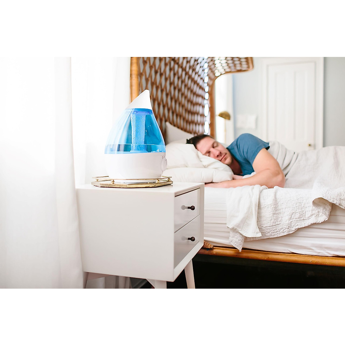 Crane Ultrasonic Humidifiers for Bedroom and Office, 1 Gallon Cool Mist Air Humidifier for Large Room and Home, Humidifier Filters Optional, Blue and White