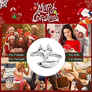 Jewever S925 Sterling Silver Women Fox Tail Open Rings Fine Jewelry Inlaid Red Cubic Zirconia Gift