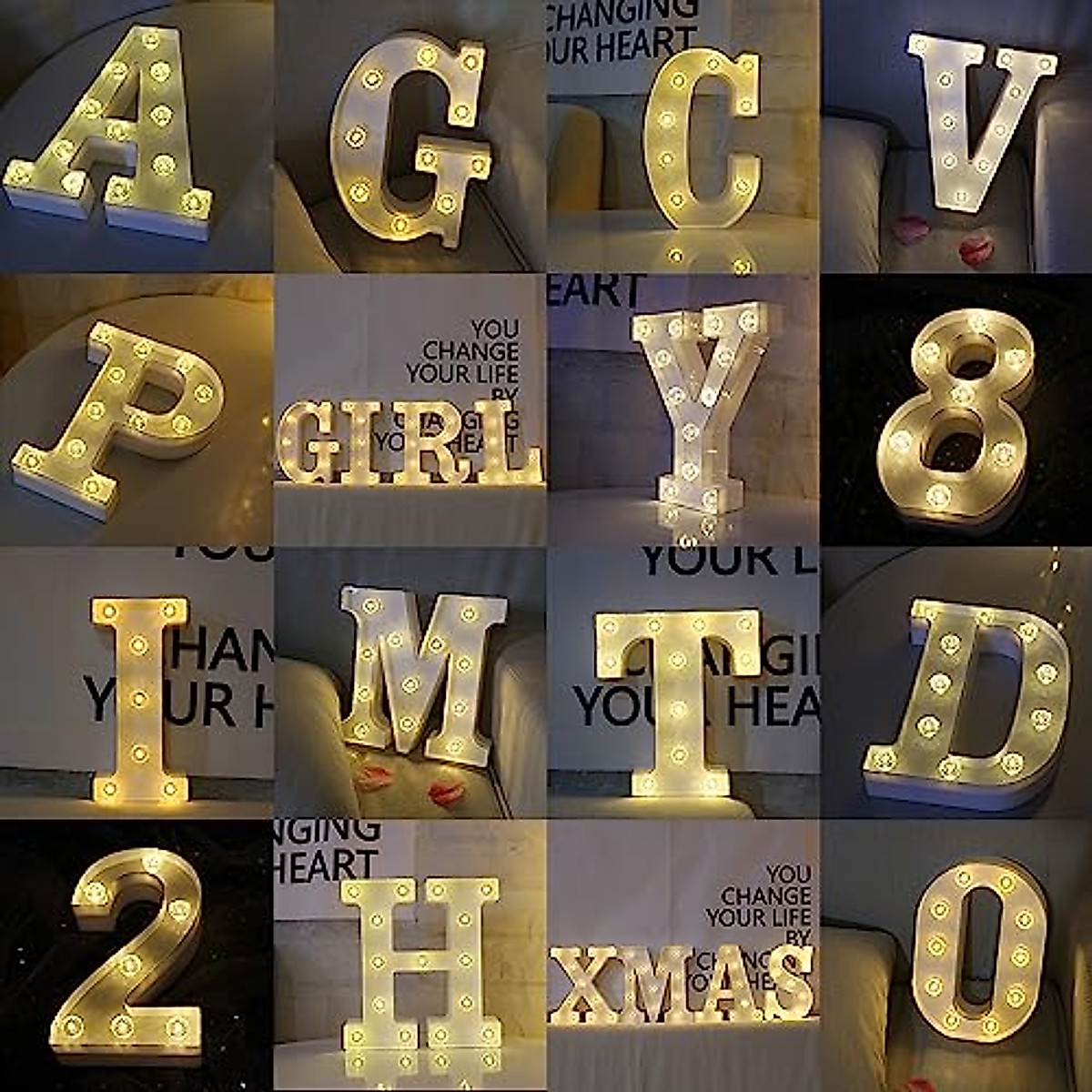 White LED Marquee Letter Lights, Diamond Bulb Marquee Light Up Letters for Christmas Wedding Decorations, Lighted Letter Sign Night Light for Girls Bedroom Birthday Party Wall Decor-V