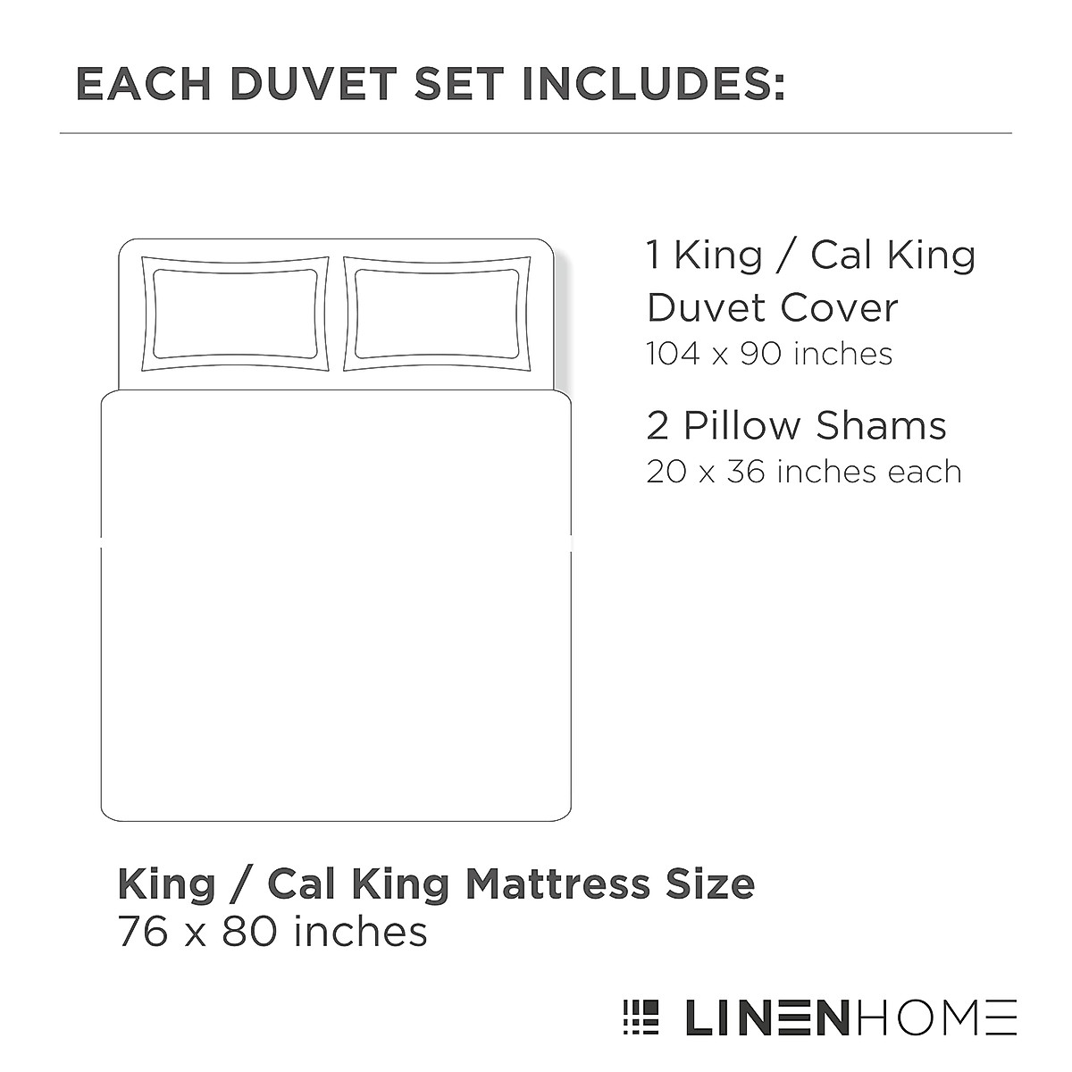 Linen Home 100% Cotton Duvet Cover Set, King/Cal King, Crisp and Cool Soft and Breathable Duvet Cover with Button Closure, Bed Linen All-Season Luxury, 3 Pieces-1 Duvet Cover & 2 Pillow sham, Ivory