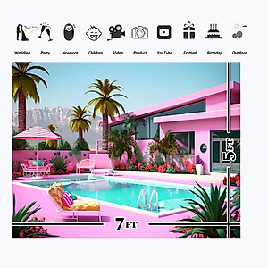 Princess Dolly Dream House Backdrop 7X5FT Tropical Malibu Beach House Background Happy Birthday for Kids Vinyl Outdoor Summer Dream House Backdrop for Birthday Party Supplies