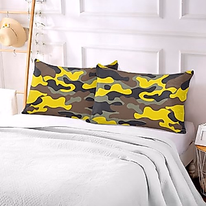Yellow Camo Pillowcase for Hair and Skin Body Pillow Cover Body Pillow Cases King Size 20"X 40" Body Pillow Pillowcase with Zipper for Sleeping