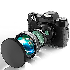 Acoletty 4K Digital Camera for YouTube, 48MP Vlogging Camera, 16X Digital Zoom, 3.0" IPS 30FPS 180° Flip Screen TopCam32 Zoom, 52mm Wide Angle Lens, Macro Lens, 2 Batteries and 32GB TF Card