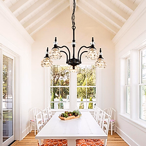 WJShome 5-Light Vintage Black Crystal Chandeliers for Dining Room,Antique Victorian Chandelier,Modern Farmhouse Hanging Pendant Light Fixtures,for Living Room Bedroom Kitchen Island Foyer Entryway