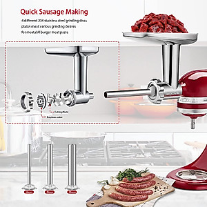 Stainless Steel Meat Grinder Attachment for KitchenAid Stand Mixer,Meat Grinder for KitchenAid Mixer Includes 3 Sausage Stuffer Dishwasher Safe Attachment for Meat Grinder Accessories by Gvode