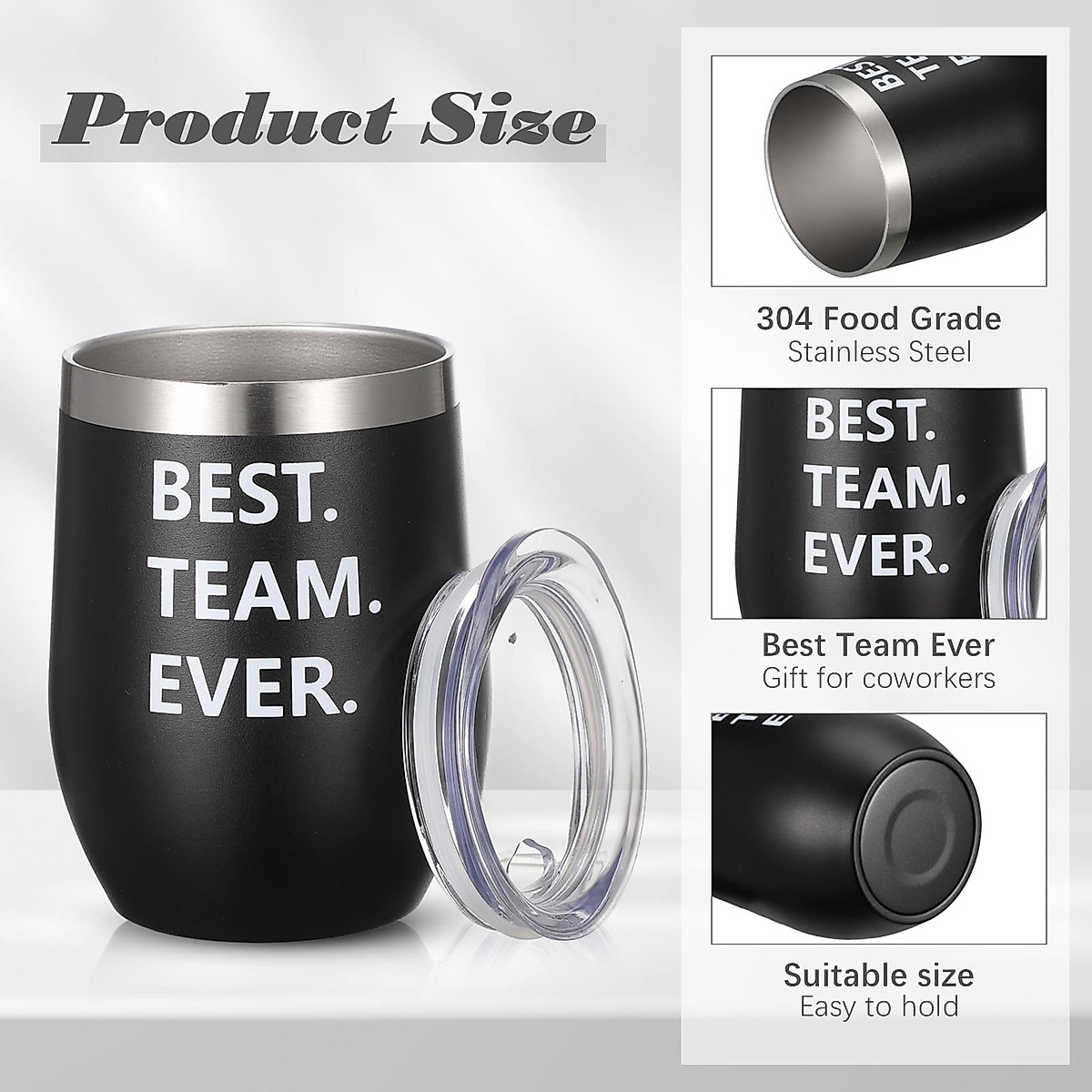 Pinkunn 8 Pcs Best Team Ever Tumblers Thank You Employee Appreciation Gifts Stainless Steel Insulated Wine Tumbler Christmas Team Gifts with Lid and Straw for Coworkers Women Men, 12 oz(Black)