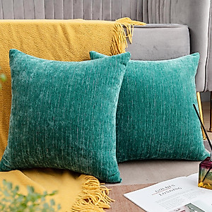 Lipo Thick Chenille Pillow Covers 18x18- Set of 2 Decorative Euro Throw Pillows Cover, Soft Cushion Case, Home Decor Rustic Farmhouse for Couch, Bed, Sofa, Bedroom, Car (Turquoise, 18X18 Inch)
