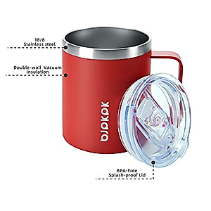 BJPKPK 2 pcs Insulated Coffee Mug, 14oz Insulated Coffee Mug with Lid,Stainless Steel Insulated Coffee Mug with Splash Proof Lid-Red