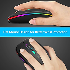 aMZCaSE LED Wireless Mouse, Rechargeable Slim Silent Mice 2.4G Portable Office Optical Mouse with USB Receiver and Type-C Adapter, 3 Adjustable DPI for Laptop, Computer, PC, Notebook, Desktop (Black)