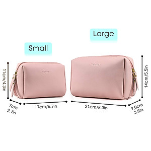 PU Leather Makeup Bag Travel Cosmetic Bag Organizer Make up Bag with Organization Pockets for Women (Large, Pink)