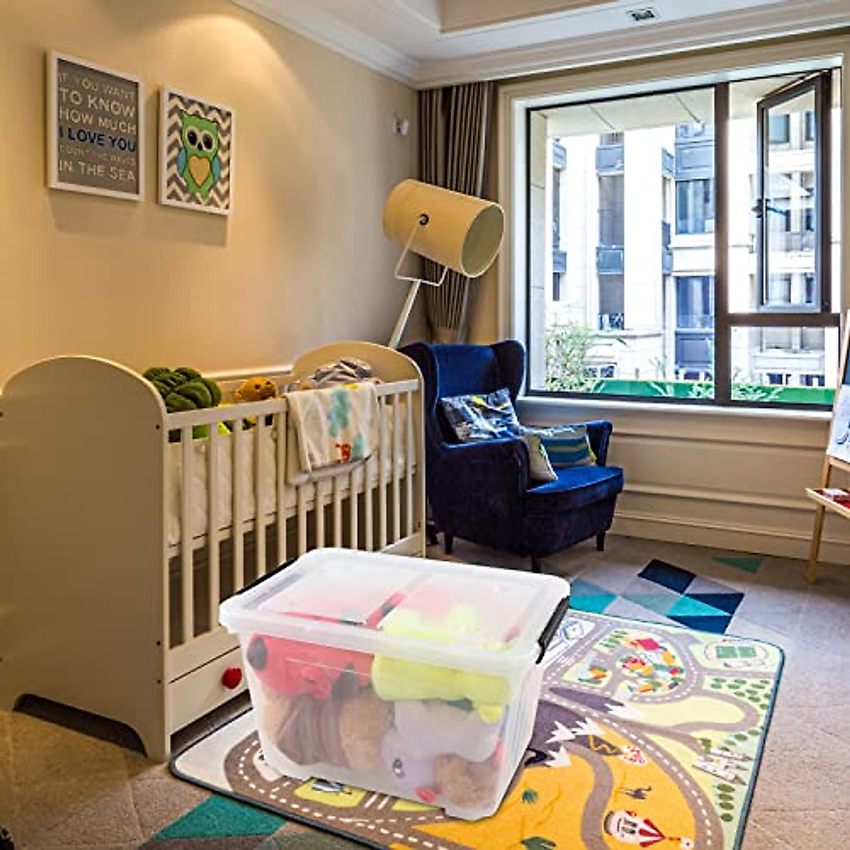 Yarebest 4-Pack Latch Storage Box, 30 Liter Clear Large Plastic Box Tote Bins with Wheels