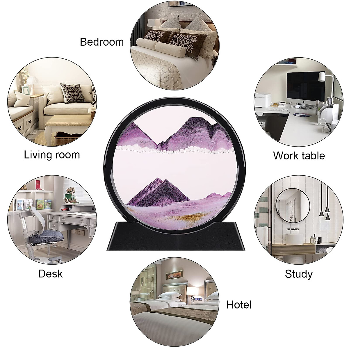 QLKUNLA Moving Sand Art Picture Liquid Motion 3D Deep Sea Sandscape in Motion Display Flowing Sand Frame Relaxing Desktop Home Office Work Decor Art Toys (7 inch, Purple)