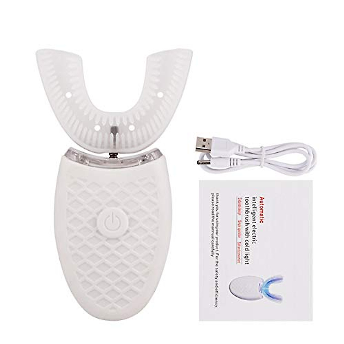 Automatic Massage Whitening Toothbrush IPX7 Waterproof Long Standby Charging Portable 360° Ultrasonic Electric Lazy Toothbrush, With LED Blue Light Whitening Lamp, Convenience Durable Clean (White)