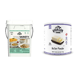 Augason Farms Breakfast and Dinner Variety Pail Emergency Food Supply Everyday Meals 4 Gallon Pail & Butter Powder 2 lbs 4 oz No. 10 Can