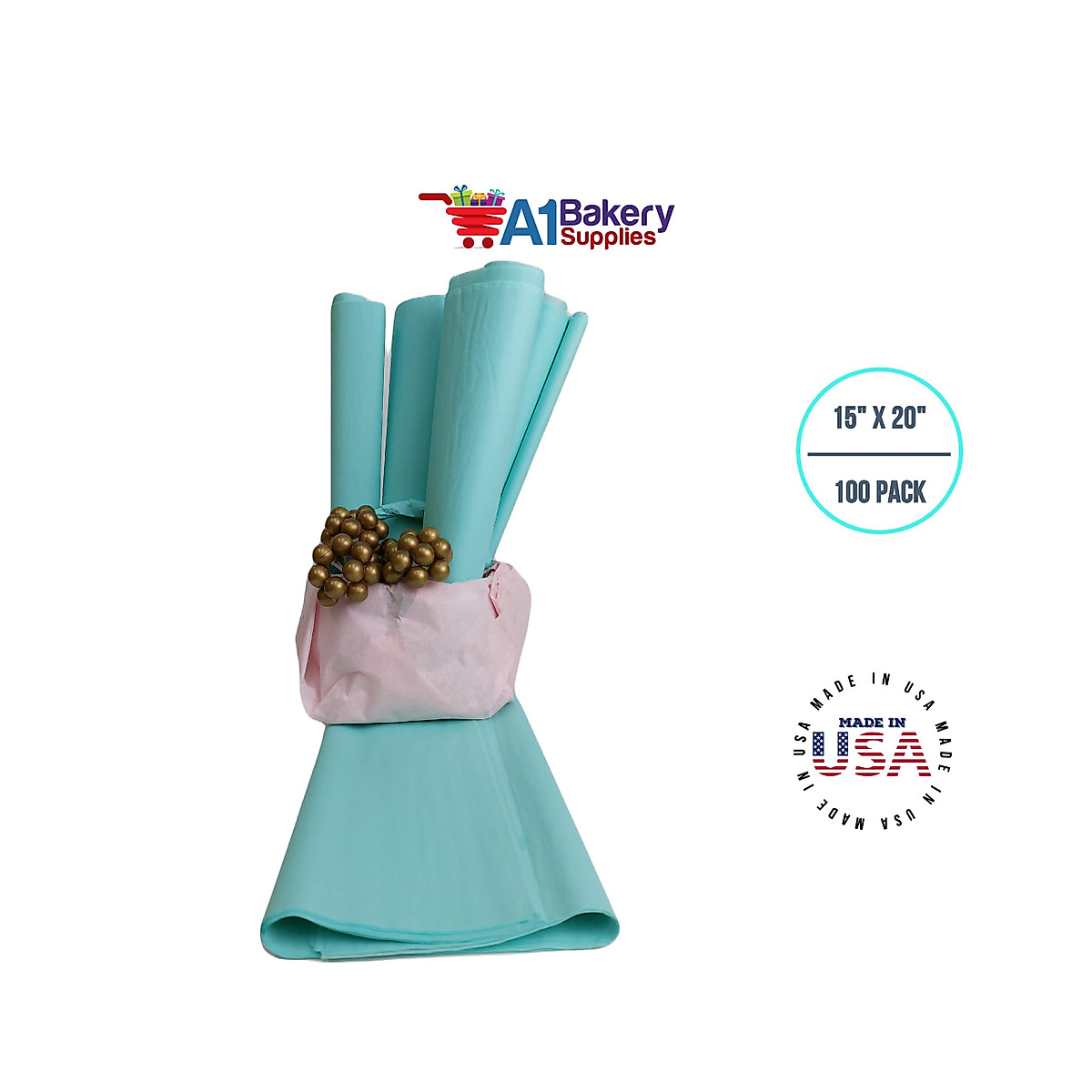 A1 Bakery Supplies Pistachio Green Bulk Tissue Paper 15 Inch x 20 Inch - 100 Sheets Premium Paper