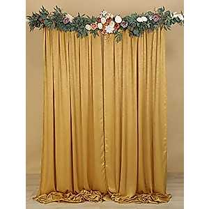 Cytdkve 2 Panels 4.8 Feet x 10 Feet Deep Gold Velvet-Like Wedding Backdrop Curtain Drapes, Silky Soft Window Curtains Panels for Wedding Ceremony Birthday Party Decorations