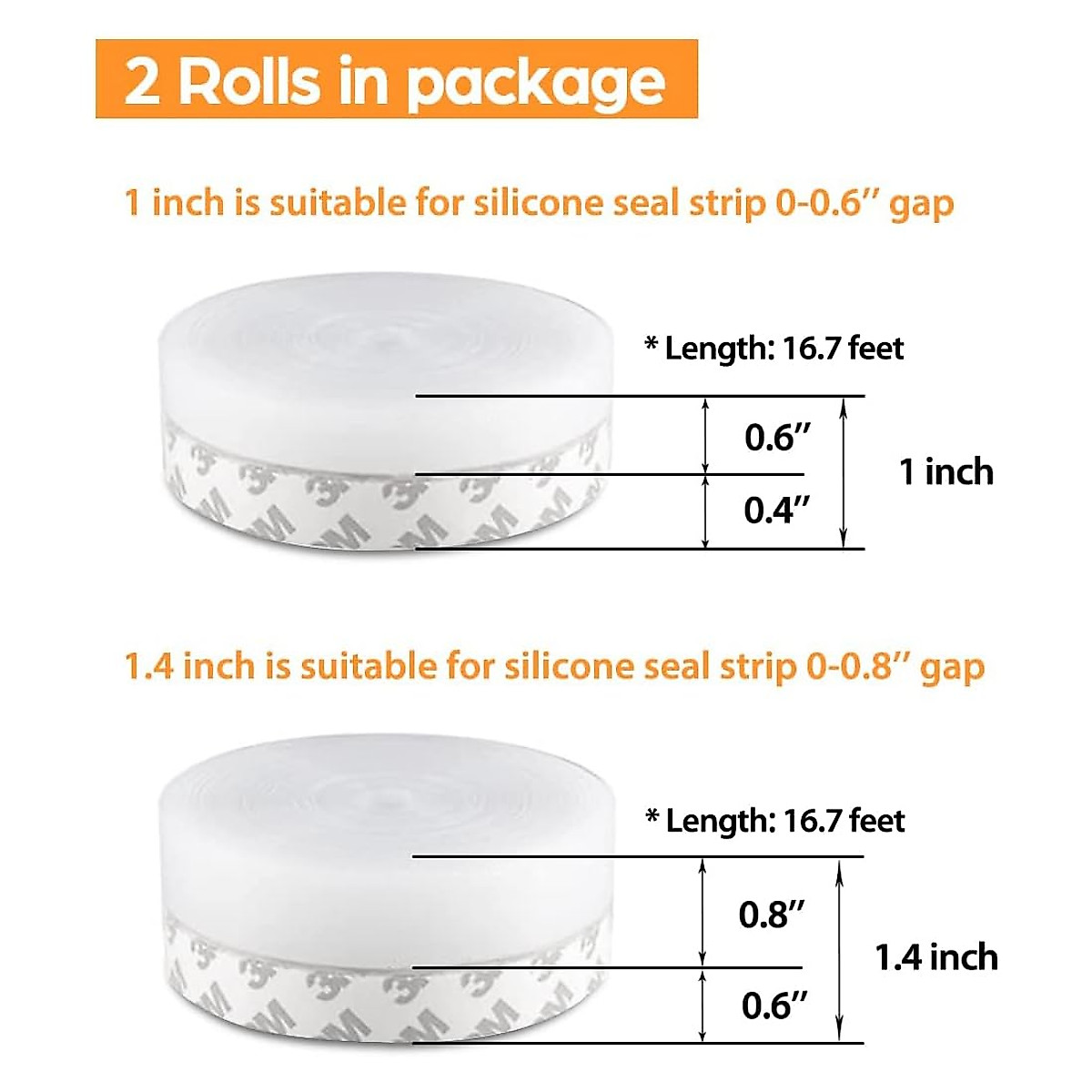 33.5 Ft Door Weather Stripping Door Seal Strip,Silicone Door Draft Stopper,Self Adhesive Shower Door Bottom Seal and Door Insulation Strip for Door Frame Windows and Glass Gaps (Transparent, 25+35mm)