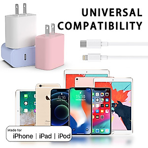 ILOUYU USB C Fast Charger, 3 Pack 20W USB-C Power Adapter with 3 Pack 6FT Type C to Lightning Cable for iPhone 14/13 Pro/13/12/12 Mini/12 Pro Max/11 Pro Max (Pink+Blue+White)