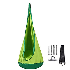 RedSwing Pod Swing for Kids, Cotton Child Hanging Pod Hammock Chair with Inflatable Cushion for Indoor Outdoor Use, Hardware Included, Green