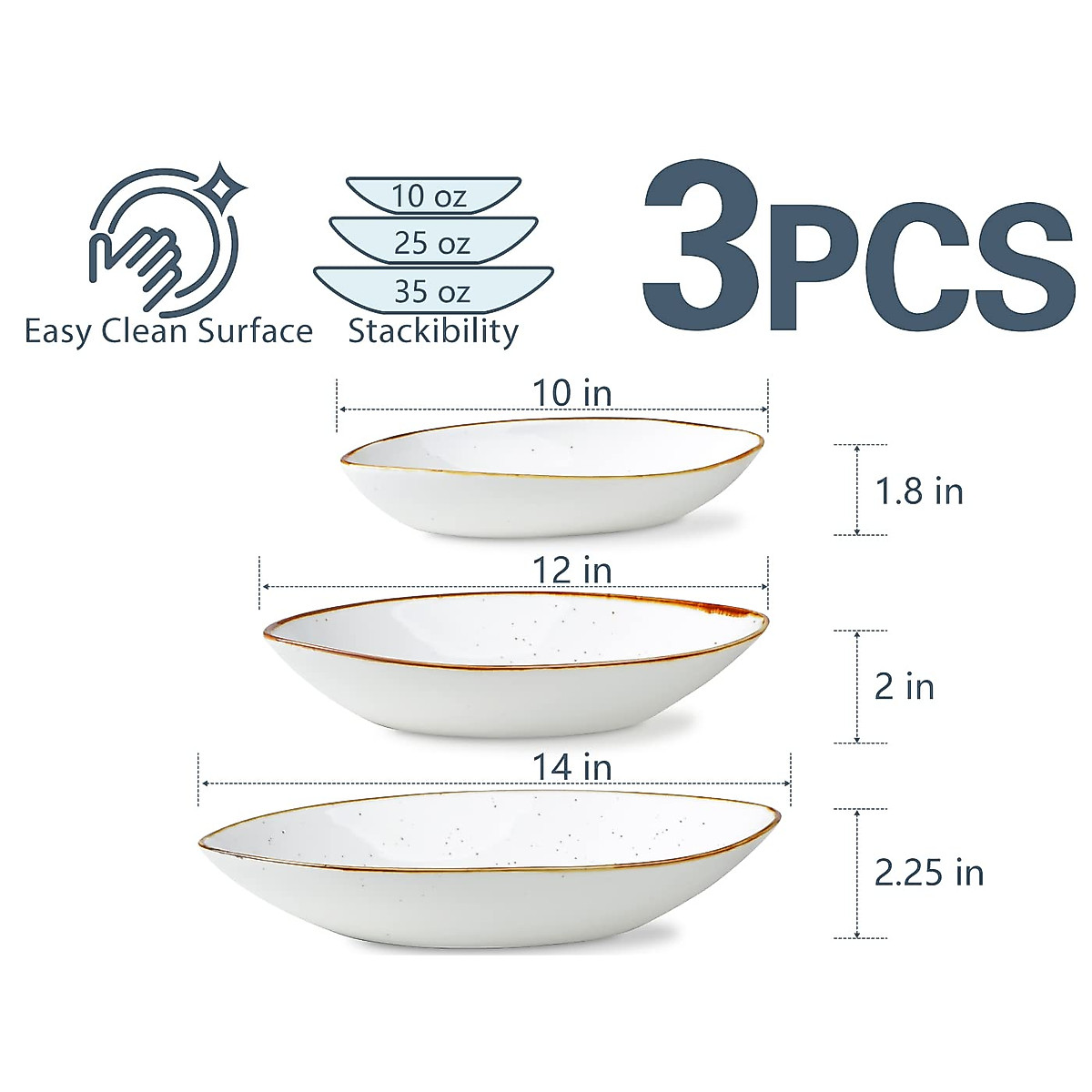 ONEMORE Pasta Bowls and Large Oval Bowls Bundle - Microwave, Oven and Dishwasher Safe - Creamy White
