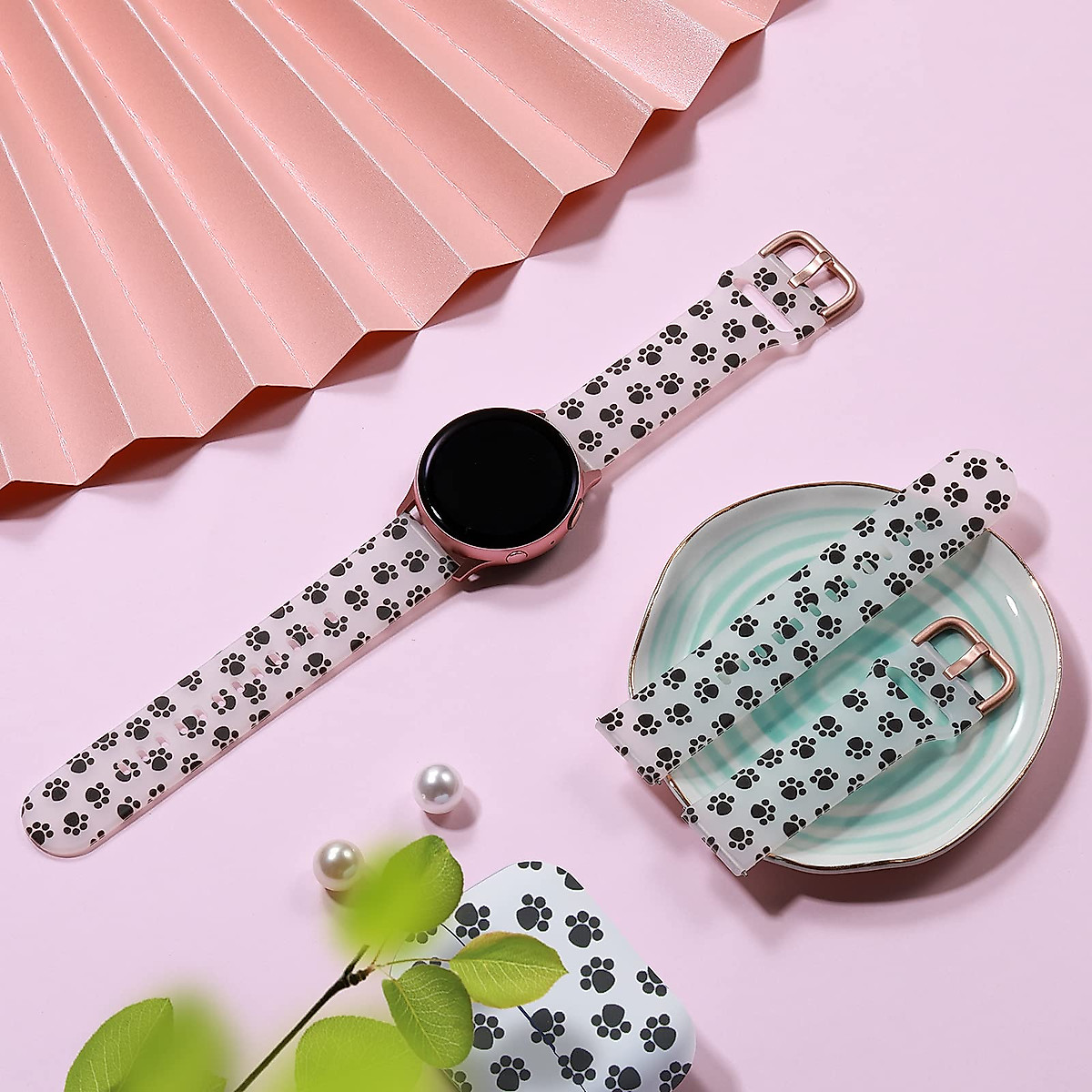 GEAK Floral Compatible with Galaxy Watch 7 Band/Galaxy Watch 6 Band/Galaxy Watc 5 Pro/Watch 6 4 Classic 47mm 43mm 42mm 46mm, 20mm Watch Bands Silicone Replacement for Active 2 Bands Women Men Cat Paw