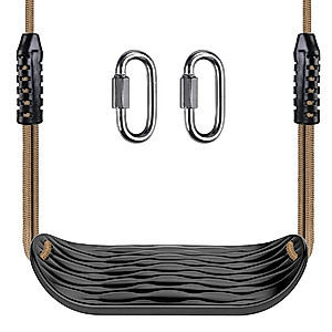SELEWARE Plastic Swing Seat, Non Slip Tree Swing Set with Adjustable Rope and 2 Carabiners, Heavy Duty Playground Swing Set Accessories for Kid Indoor Outdoor Backyard, Black