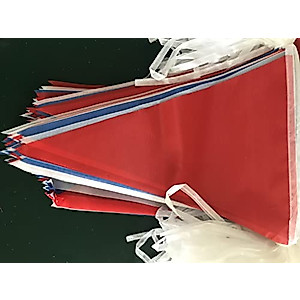 July 4th Fourth Party Decorations 131feet Red Blue and White Triangular Fabric Outdoor Pennant Banner, Fourth of July Bunting Flags Events Decoration for Independence Day