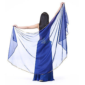 SHOWYOU 98.43" x 47.24" Lightweight Semicircle Chiffon Veil Belly Dance Scarf Blue Veil Scarf Shawls Trimed Gold Sequence (BLUE)