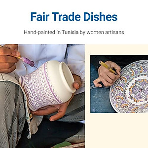 KAMSAH Plate Set & Serving Platter, Custom Hand-Painted Ceramic Appetizer Hamsa Tray Serving Dishes for Celebrations, Parties and Events (Hand - Large, Turquoise)