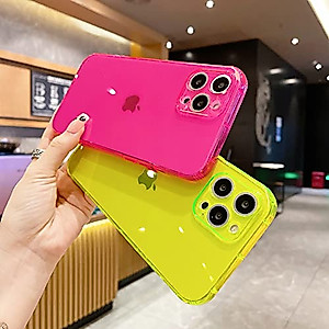 OWLSTAR Compatible with iPhone 13 Pro 6.1 inch Case, Cute Neon Clear Soft Phone Case for Women and Girls, Flexible Slim TPU Shockproof Transparent Bumper Protective Cover (Hot Pink)