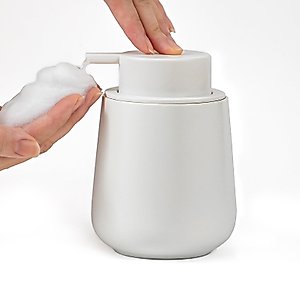 Agyiuns White soap Dispenser Ceramic foaming soap Dispenser with Easy-to-Press Pump for Bathroom 12 oz refillable Liquid Hand soap Dispenser for Hand sanitizers, lotions (White Foam Dispenser)