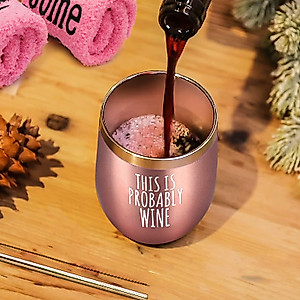 KAIRA This is Probably Wine Tumbler 12 Oz with Lid and Straw Funny,Birthday Gifts Set for Women Best Friends,Idea for Women,Stainless Steel Insulated Cup with Saying,with Gift Box Socks Greeting Card