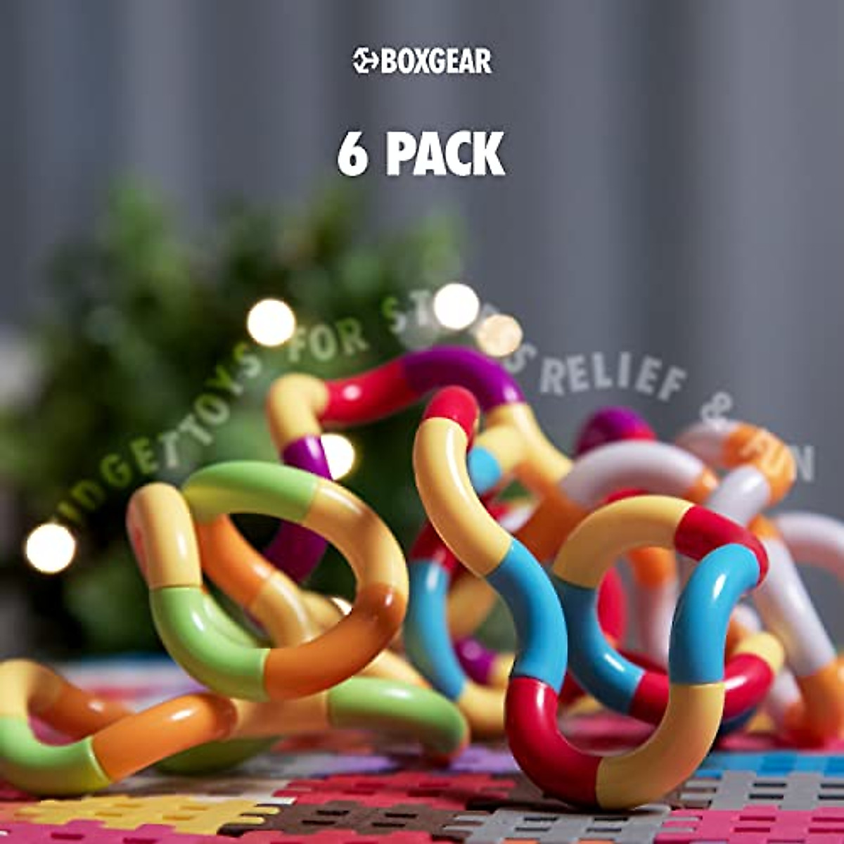 Boxgear 6pc Multicolored Fidget Toys for Kids, Boys, Girls, Adults - Best Sensory Items for Autism, Relaxation, Stress, Decompression - Squeeze, Twist, Chain Spinner Alternative Gift