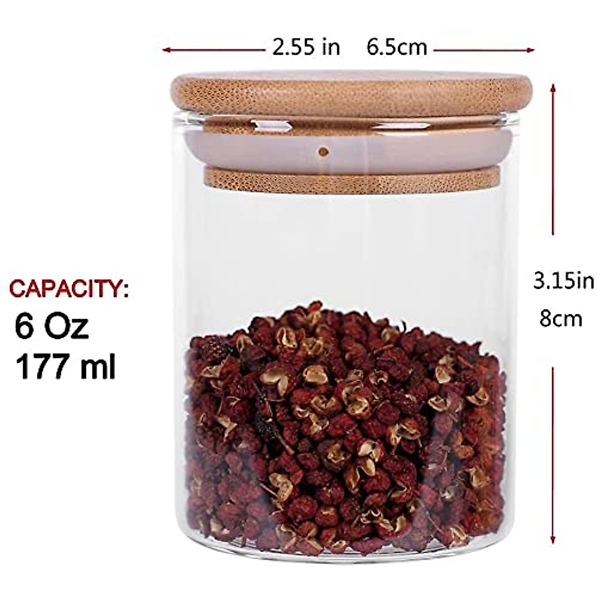 Vkzylife Glass Jars with Bamboo Wooden Airtight Lids 6oz 10oz Spice Jars Food Storage Containers for Home Kitchen, Tea, Salt, Pepper, Spices, Coffee, Herbs, Grains (6 OZ, 6 PCS)